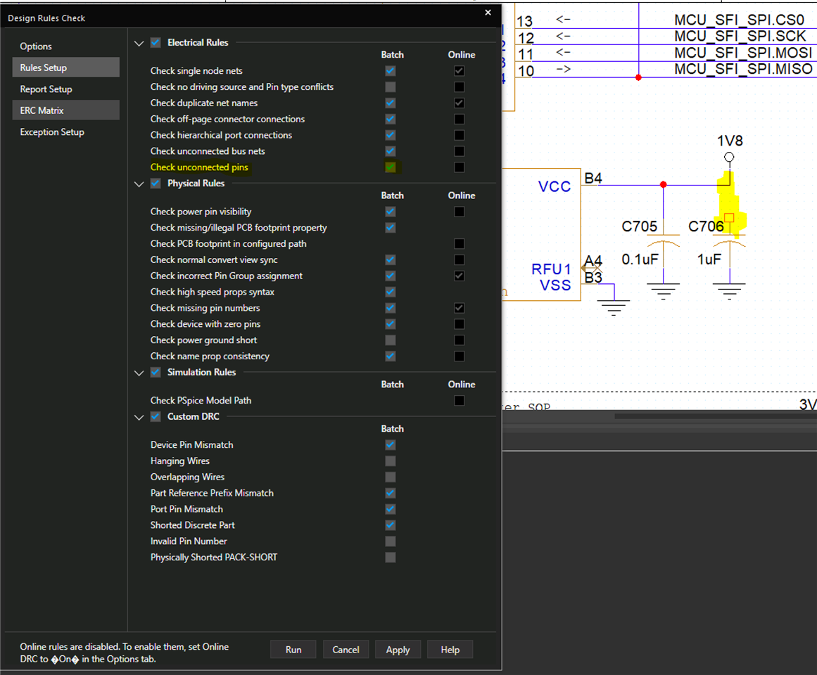 OrCAD Capture DRC Fails To Find Unconnected Pin Even Though Check 
